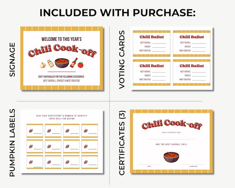 Chili Cook-off Ballot Bundle: Voting Cards, Signage, Certificates ...