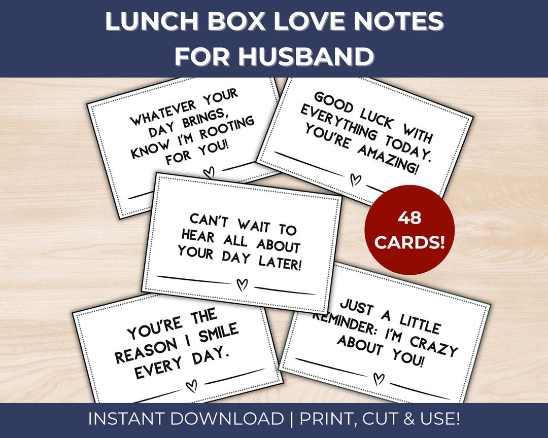 Lunchbox Notes for Husband, Printable Mini Love Notes for Him, Adult ...