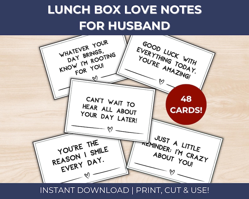 Lunchbox Notes for Husband, Printable Mini Love Notes for Him, Adult ...