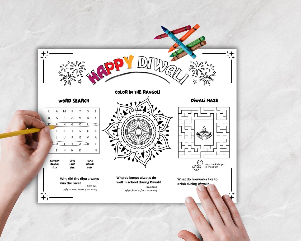 Diwali Coloring Activity Sheet, Printable Diwali Activity for Kids ...