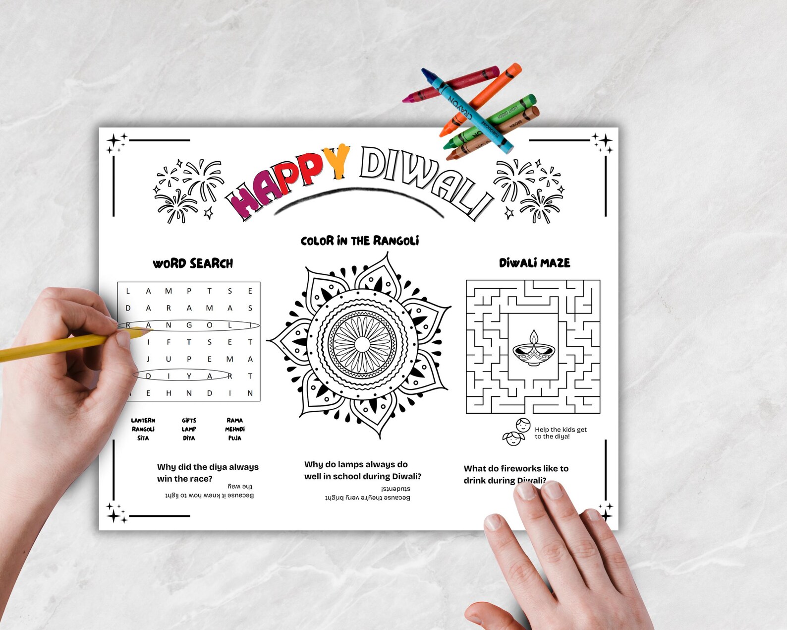 Diwali Coloring Activity Sheet, Printable Diwali Activity for Kids ...