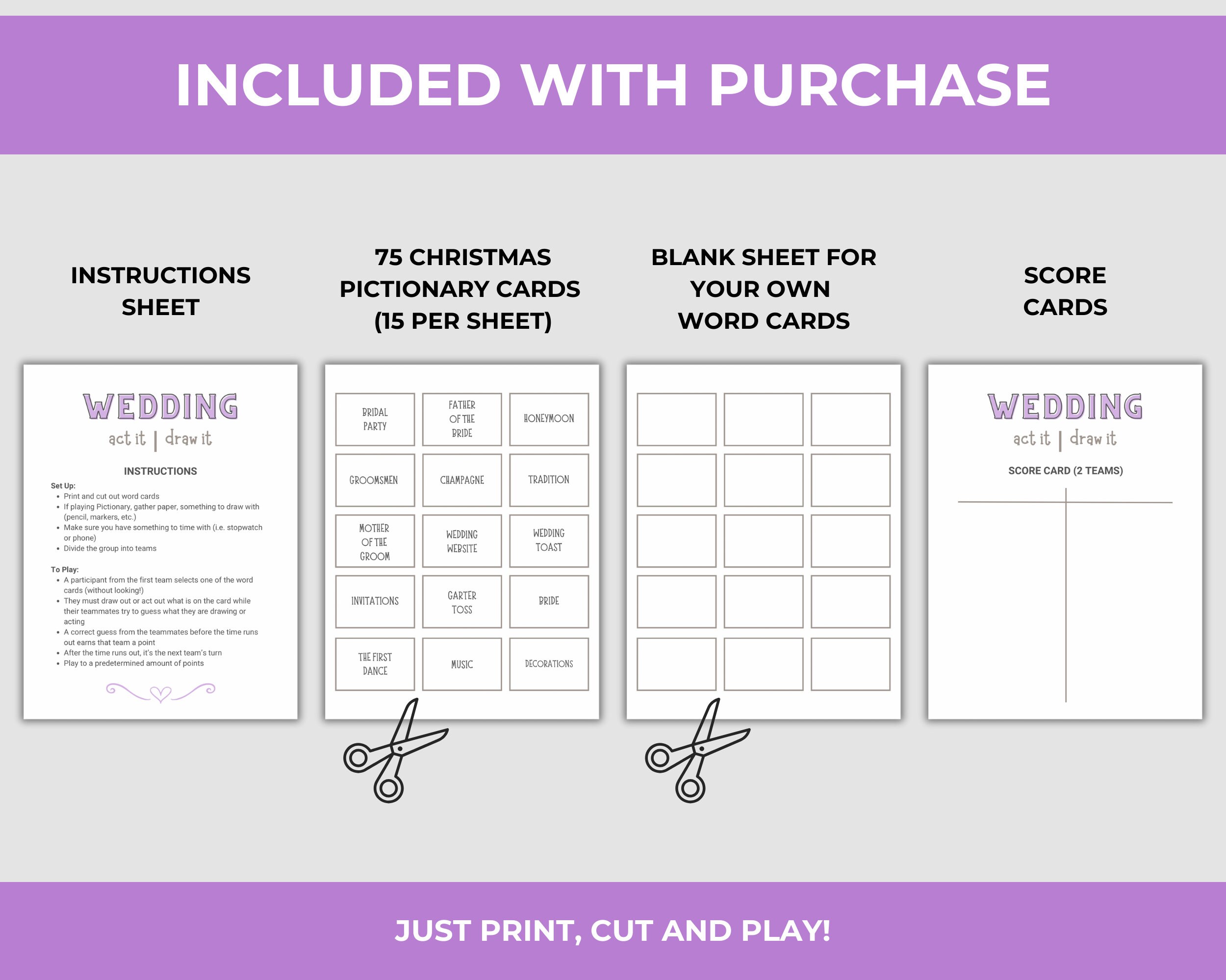 Wedding Charades, Bridal Shower Charades or Pictionary Game, Printable ...