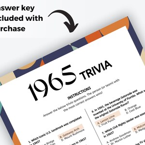 1965 Trivia, 1965 Trivia Game, Born in 1965, 60th Birthday Trivia Game ...