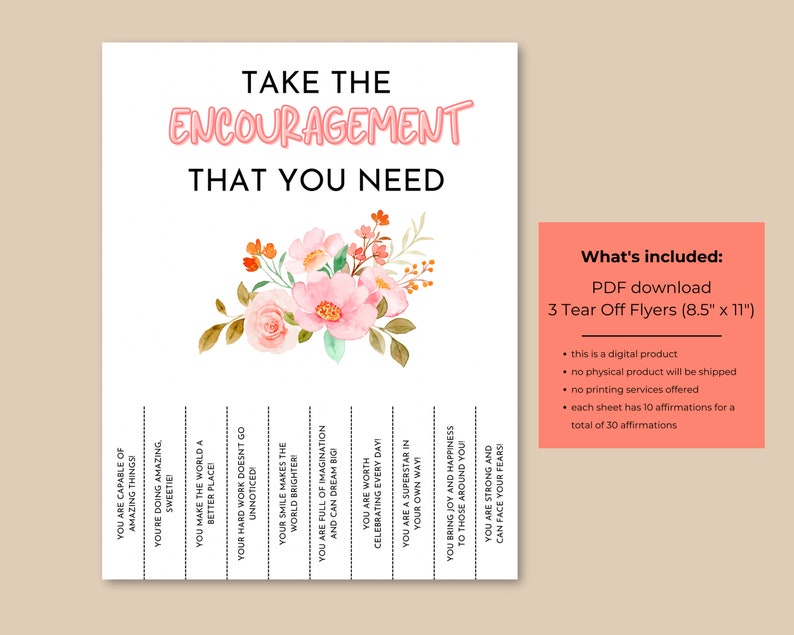 Positive Affirmations Tear-off Flyer Bundle, Printable Affirmation ...