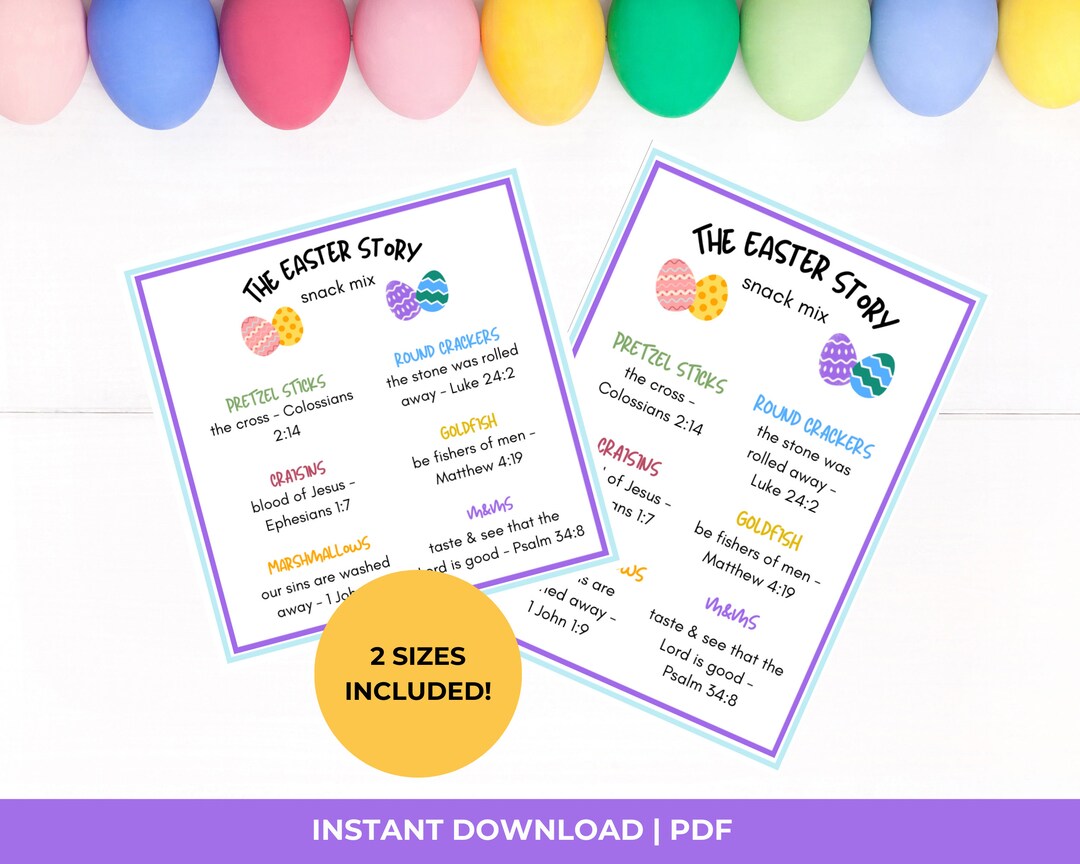 Easter Story Snack Mix Cards, Printable Easter Snack Bags, Easter ...
