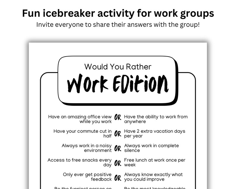 Would You Rather - Work Edition: Team Building Icebreaker (printable ...