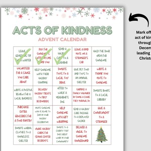 Kindness Advent Calendar: Christmas Holiday Acts (printable PDF) - Etsy