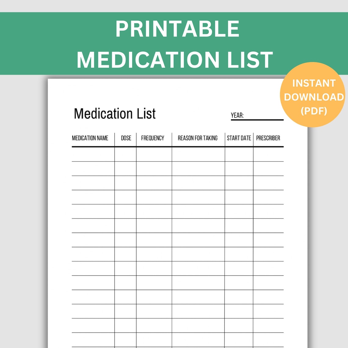 Printable Medication List Template, Track Medications, Instant Download ... Printable Medication List Template, Track Medications, Instant Download ...