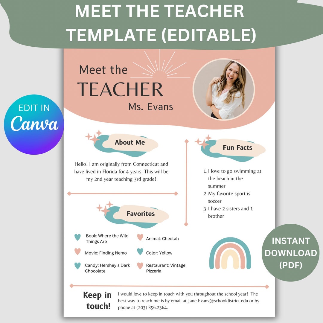 Meet the Teacher Template Boho Pastel, Editable Canva Template for ...