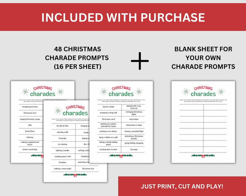 Christmas Charades Game, Printable Holiday Charades, Family Christmas ...