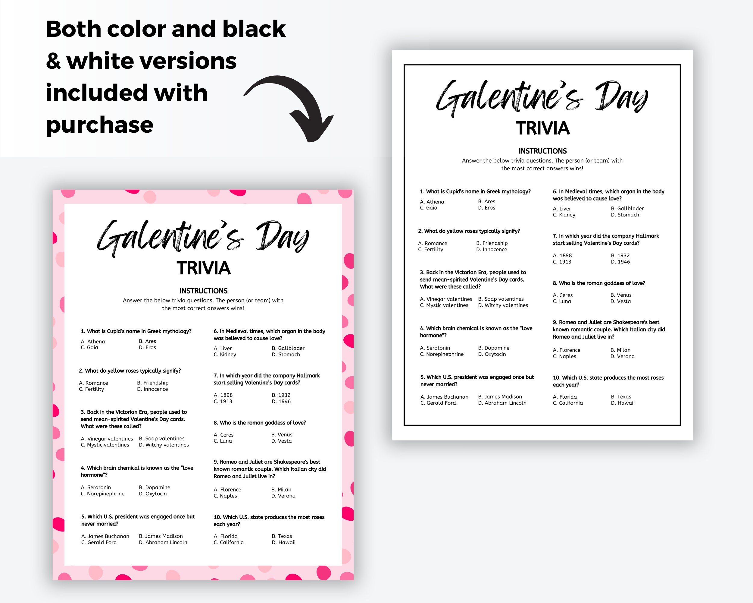 Galentine's Day Trivia Game, Printable Galentines Activity, Valentines ...
