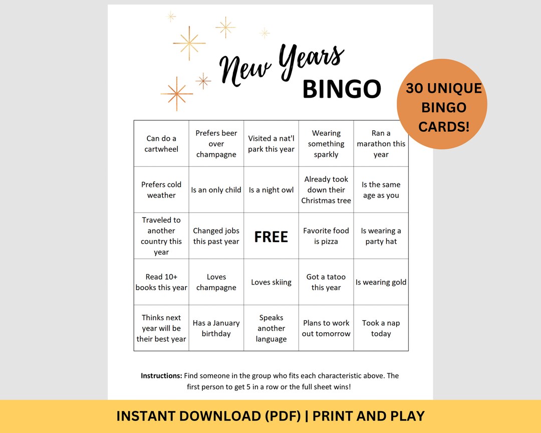 New Years Eve Mix and Mingle Bingo Printable, Holiday Icebreaker Bingo ...