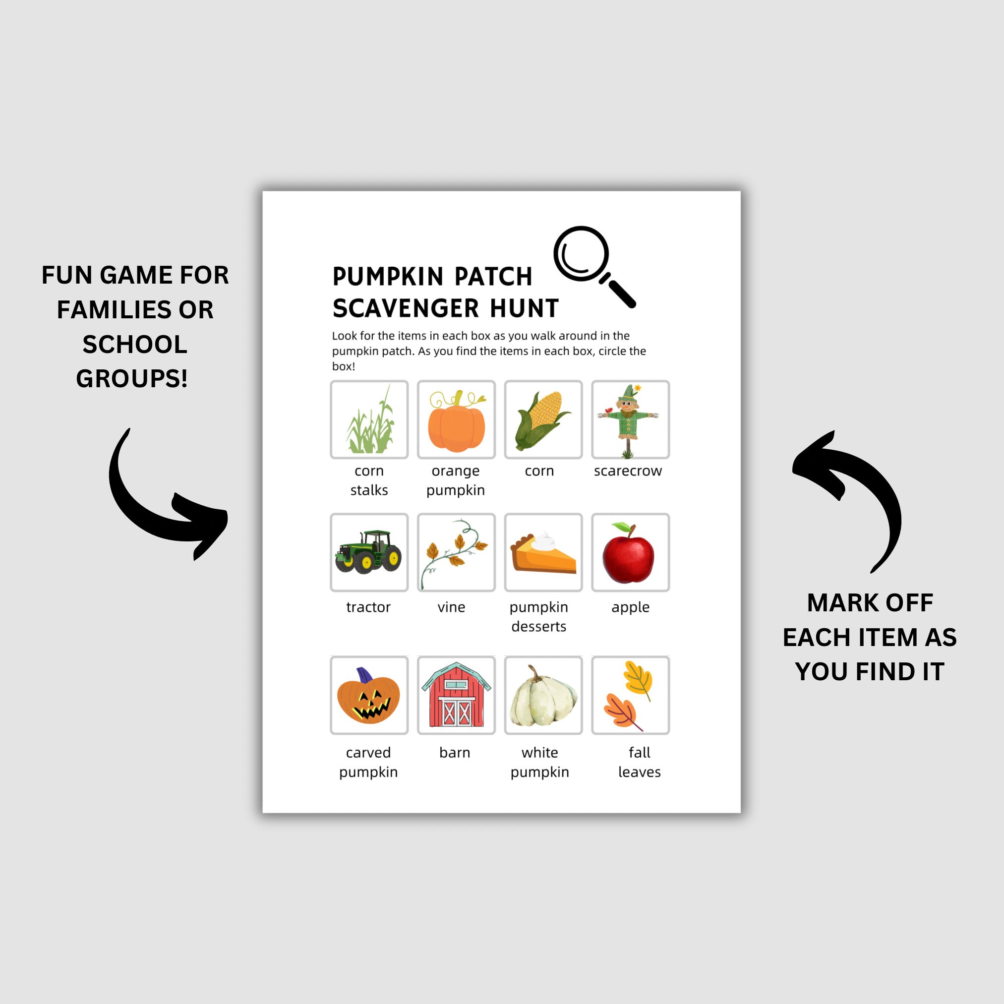 Pumpkin Patch Scavenger Hunt for Kids, Printable Fall Activity for ...