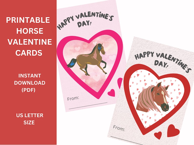 Printable Horse Valentine Cards | Instant Download for Classroom ...