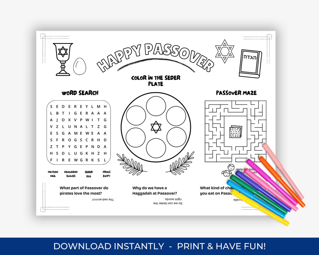 Passover Activity Sheet, Passover Games for Kids, Activity Placemat ...