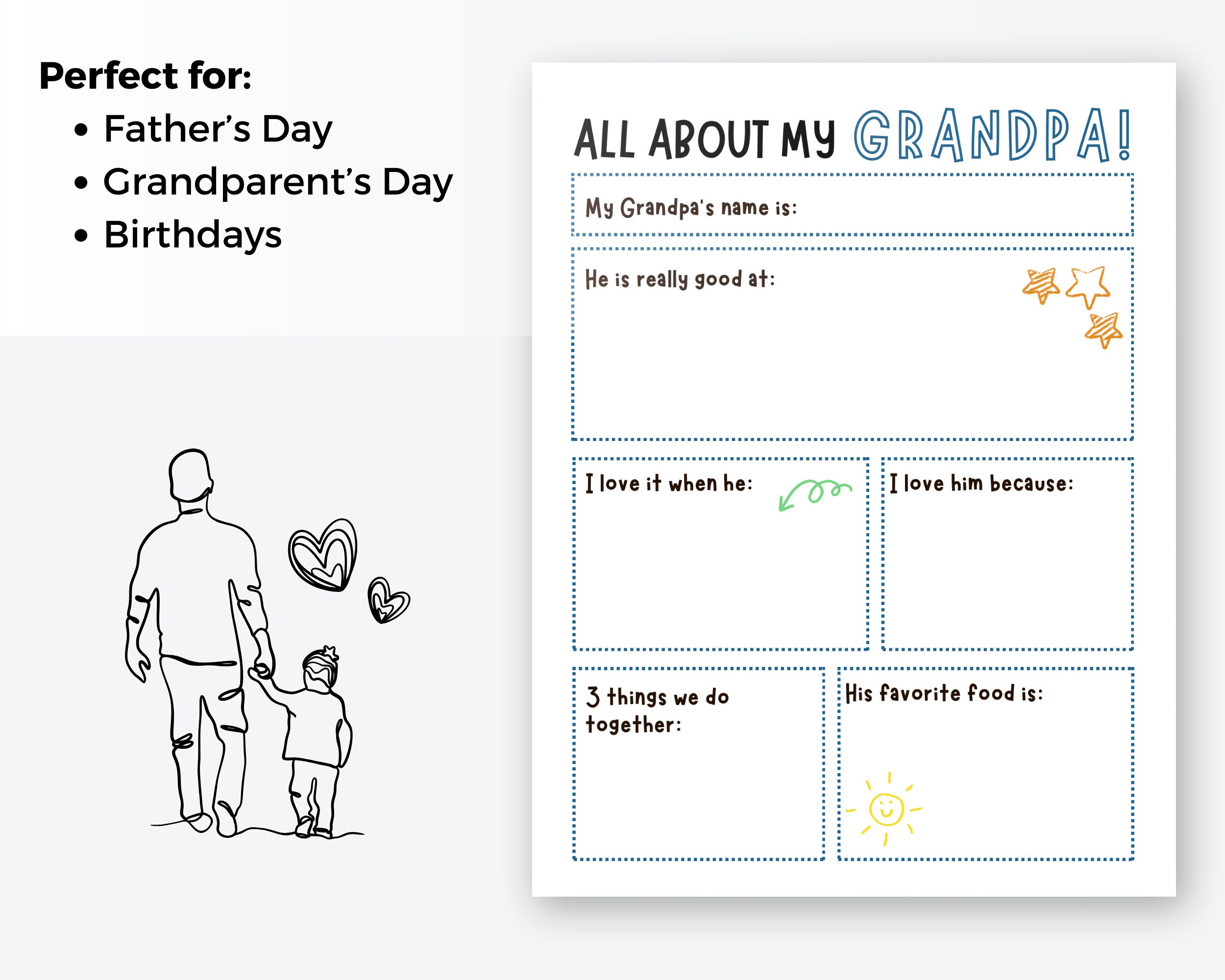 All About My Grandpa Coloring Sheet, Printable Grandpa Gift, Father's ...