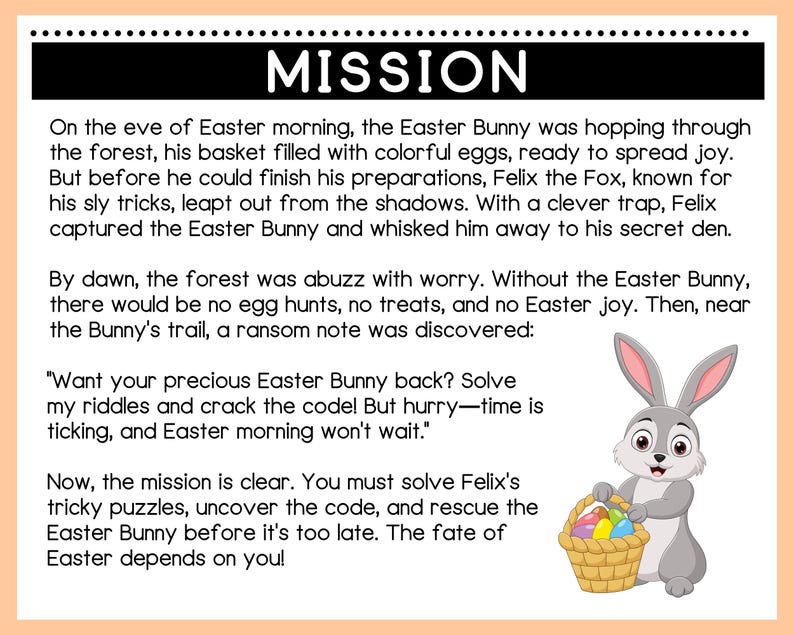Easter Bunny Escape Room for Kids and Teens, Printable Escape Room for ...