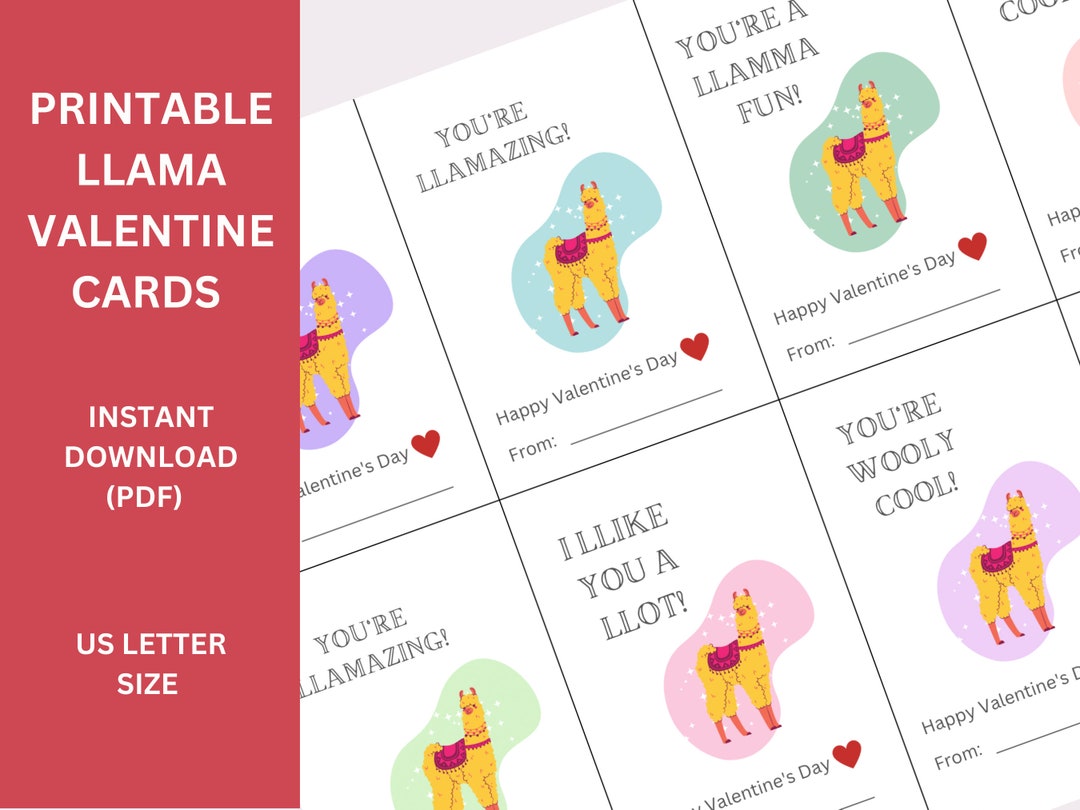 Printable Llama Valentine Cards | Instant Download for Classroom ...