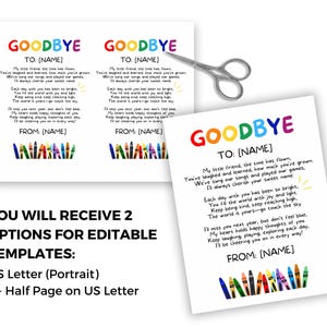 End of Year Poem From Preschool Teacher, Printable Goodbye Letter for ...