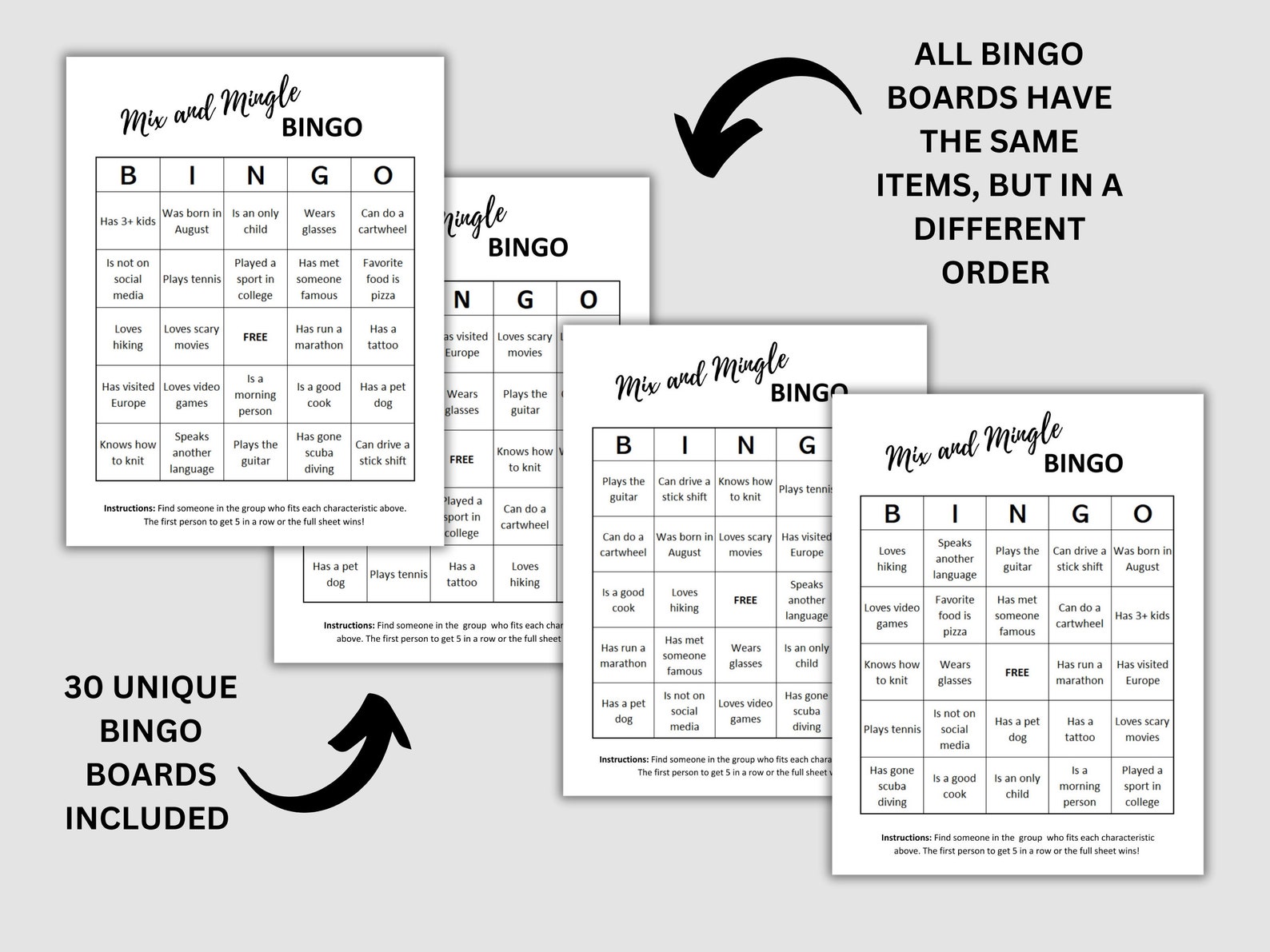 Mix and Mingle Bingo, Icebreaker Game for Groups, Get to Know You Bingo ...