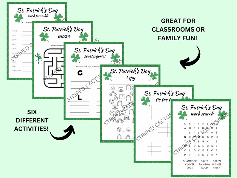 St Patrick’s Day Printable Games Bundle | Instant Download Classroom ...