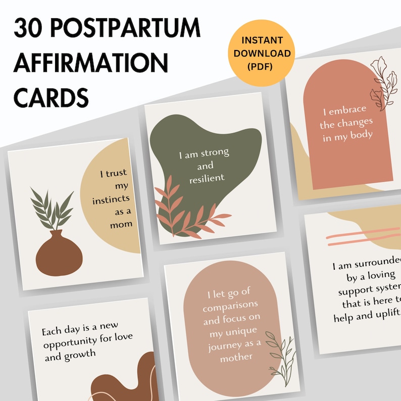 Postpartum Affirmation Cards for New Moms Boho, Printable Affirmations ...