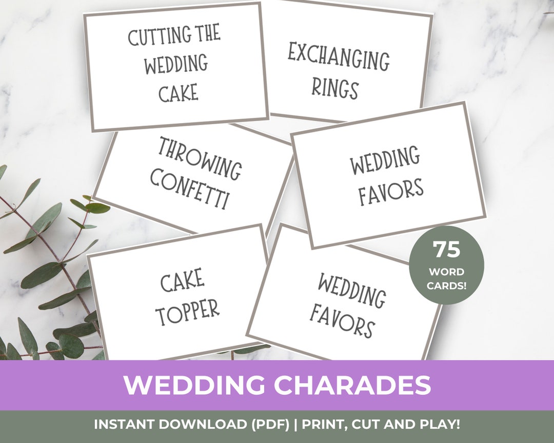 Wedding Charades, Bridal Shower Charades or Pictionary Game, Printable ...
