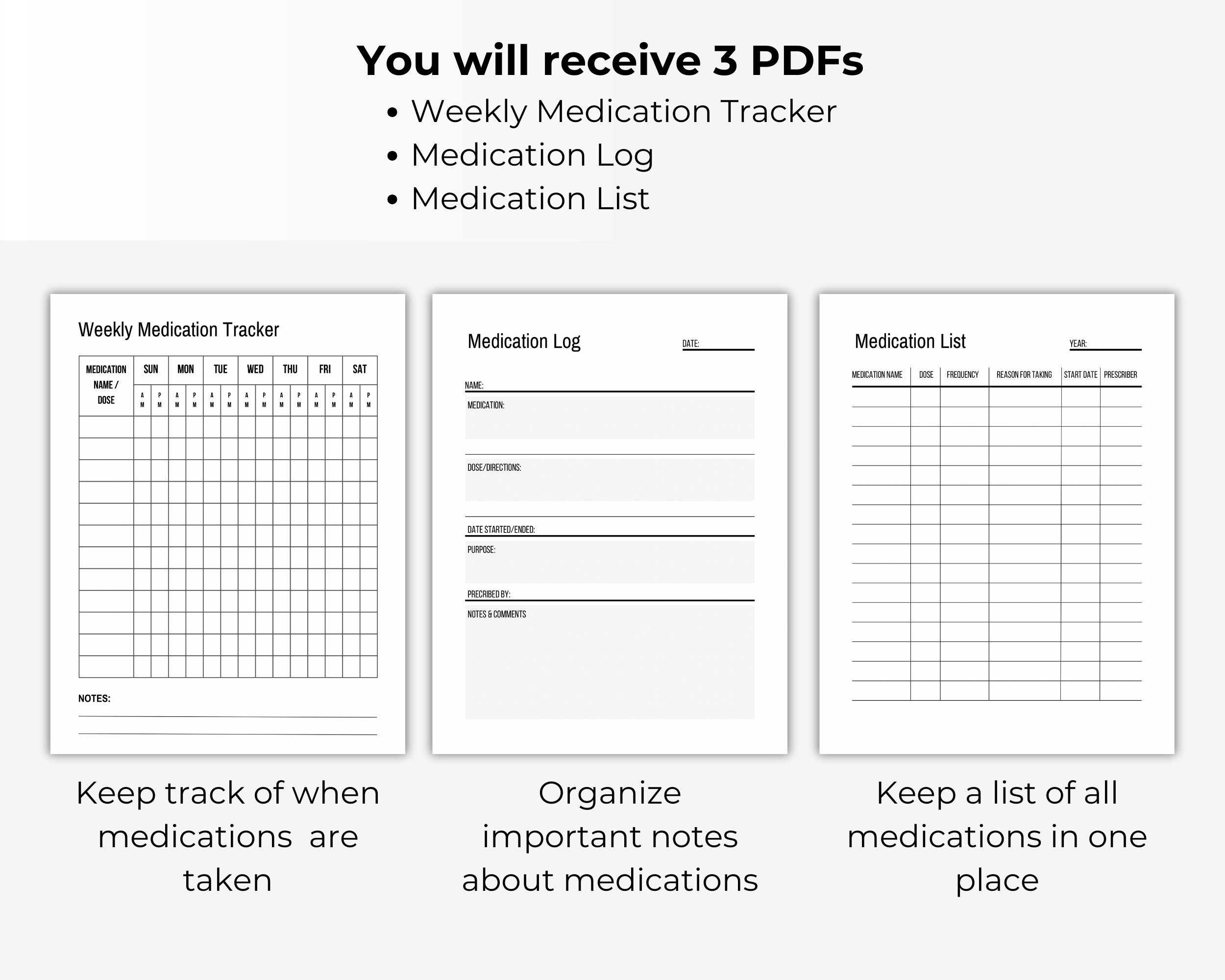 Medication Tracker Bundle, Medication Log, Weekly Medication Tracker, Medication List, Caregiver ...