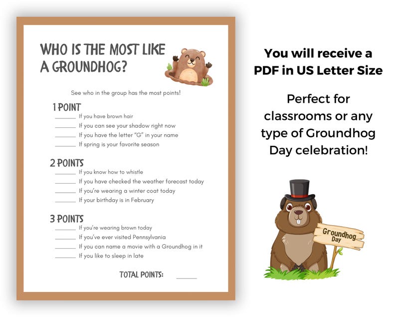Who is Most Like a Groundhog Game for Kids, Groundhog Day Classroom ...