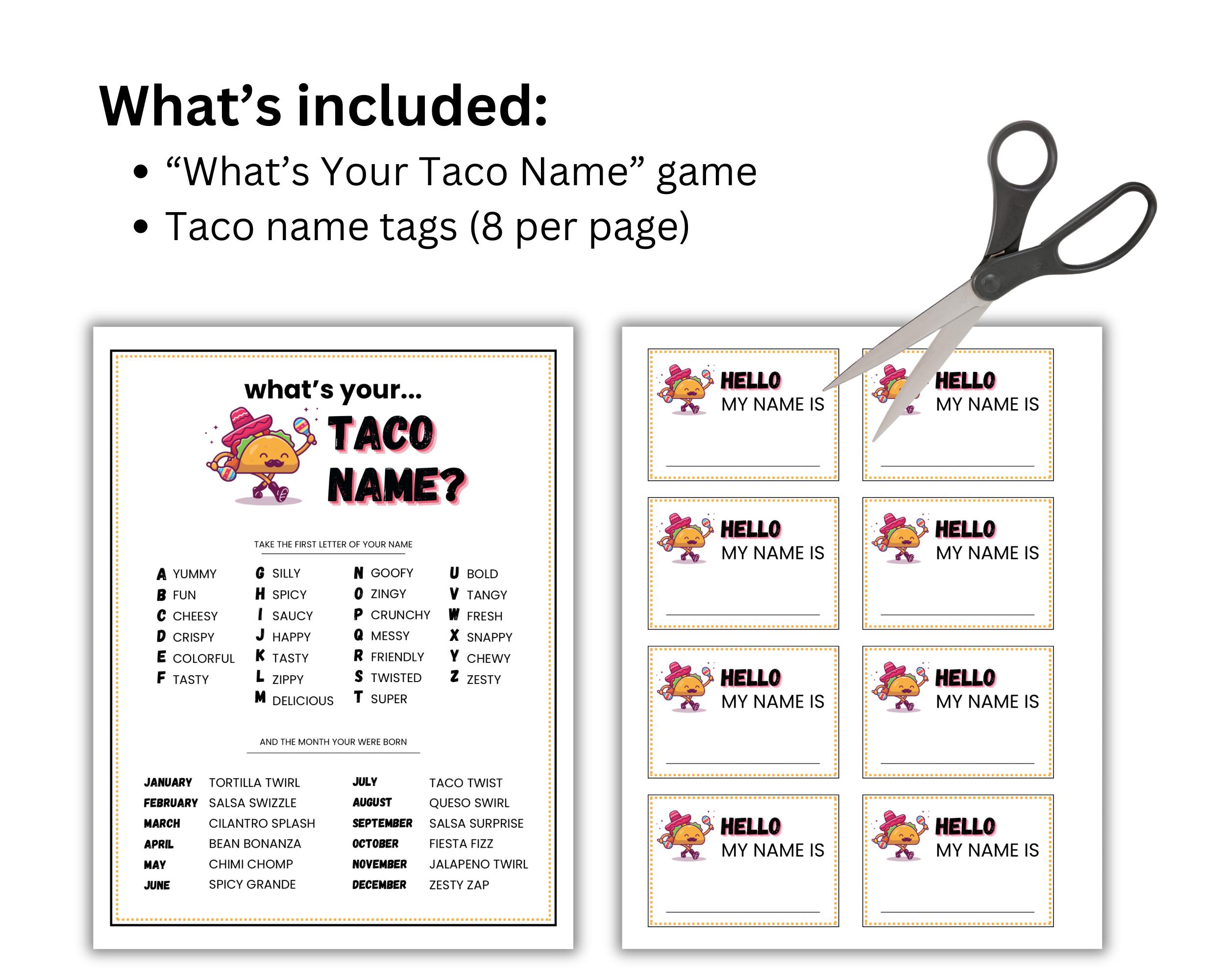 Taco Name Game: Fiesta Party Printable With Name Tags (digital Download ...