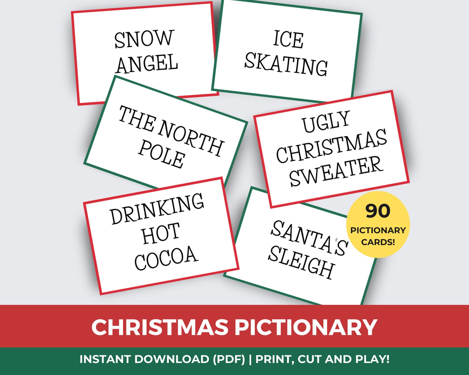 Christmas Pictionary Game, Printable Holiday Pictionary, Family ...