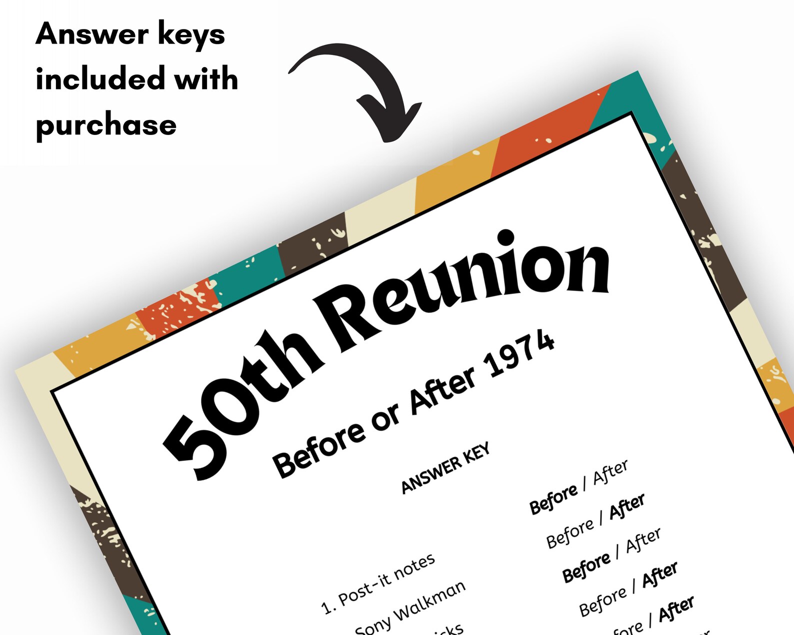 Class of 1974 50th Reunion Game Bundle, Back in 1974, 1974 Trivia Game ...