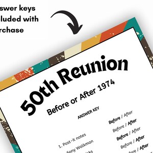 Class of 1974 50th Reunion Game Bundle, Back in 1974, 1974 Trivia Game ...