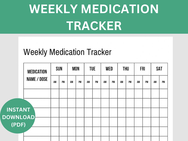 Printable Weekly Medication Tracker, Instant Download Black and White ...