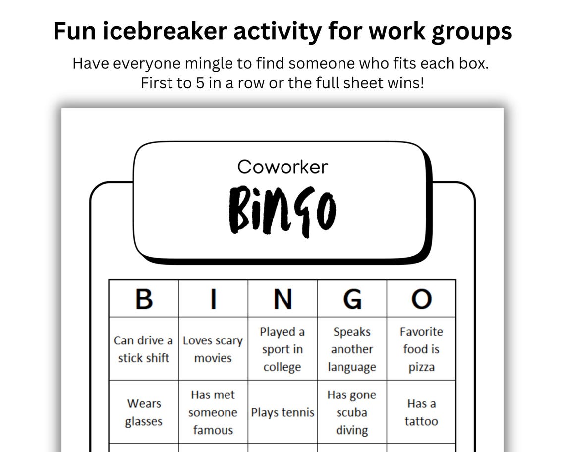 Coworker Bingo: Team Building Icebreaker Game (PDF Download) - Etsy