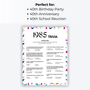 1985 Trivia Game, 40th Birthday Trivia, 1985 Birthday, Born in 1985 ...