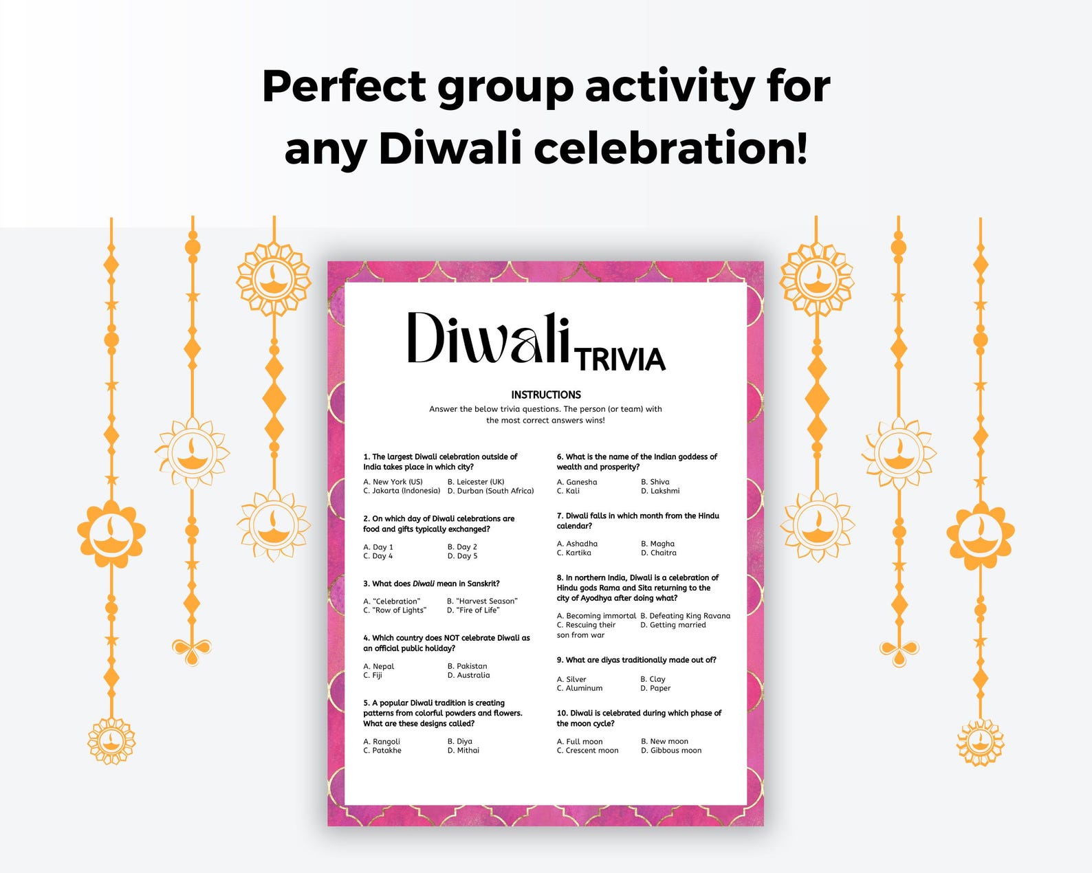 Diwali Trivia Game: Printable Group Activity (PDF) - Etsy