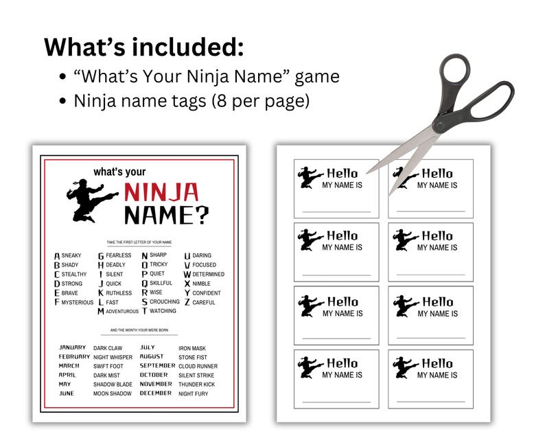 What's Your Ninja Name Game, Printable Ninja Name Generator, Ninja Name ...