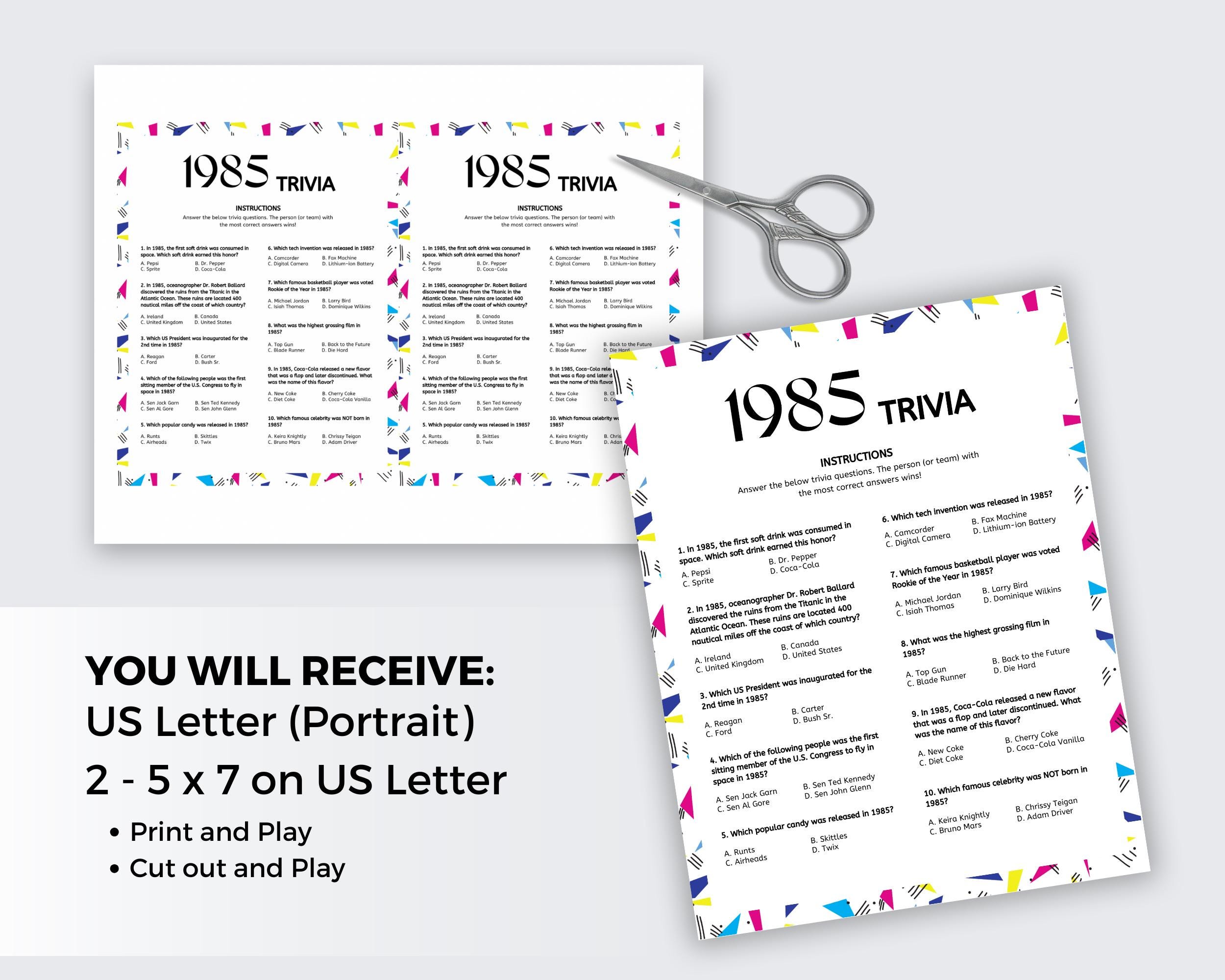 1985 Trivia Game, 40th Birthday Trivia, 1985 Birthday, Born in 1985 ...