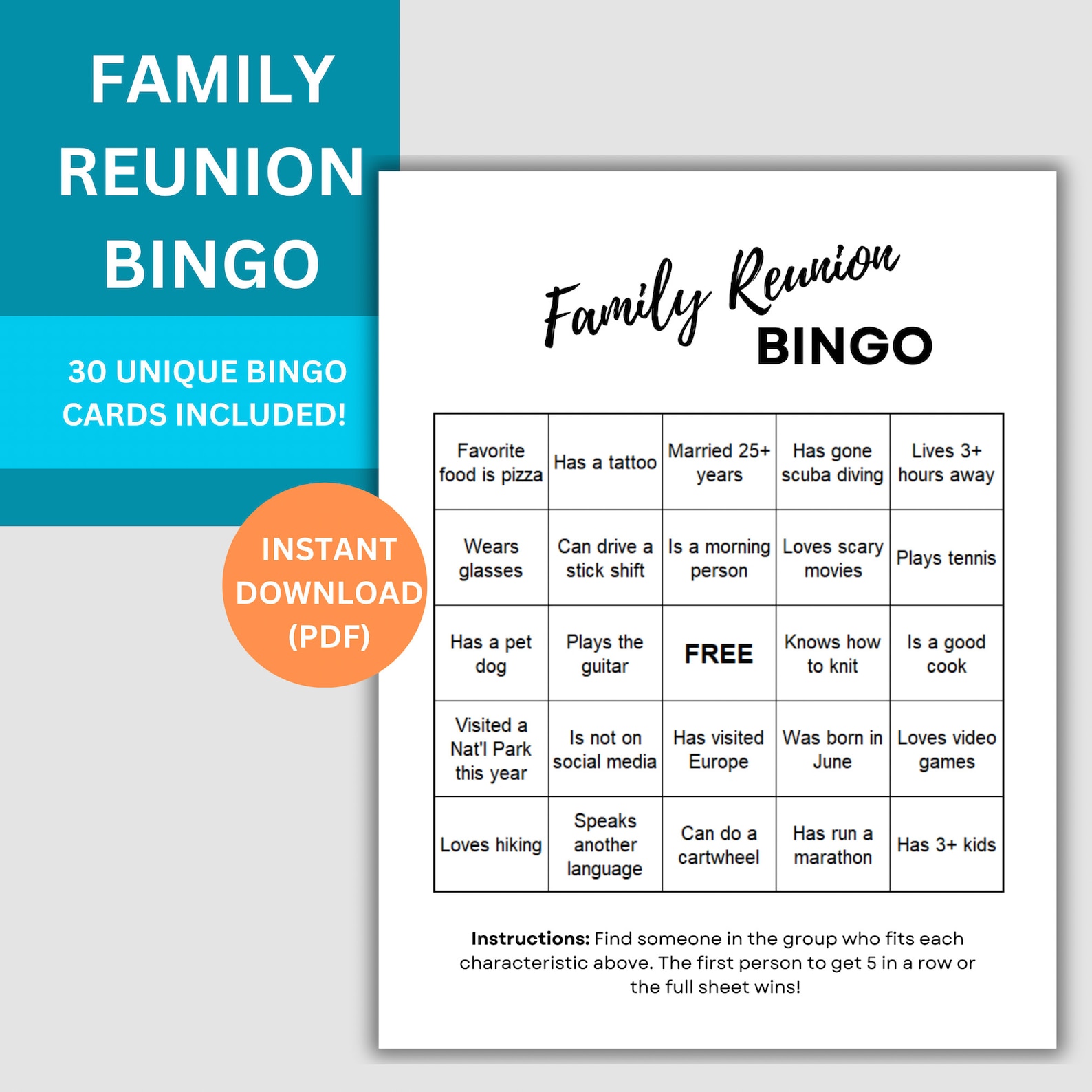 Family Reunion Bingo, Printable Family Reunion Games, Icebreaker Game ...