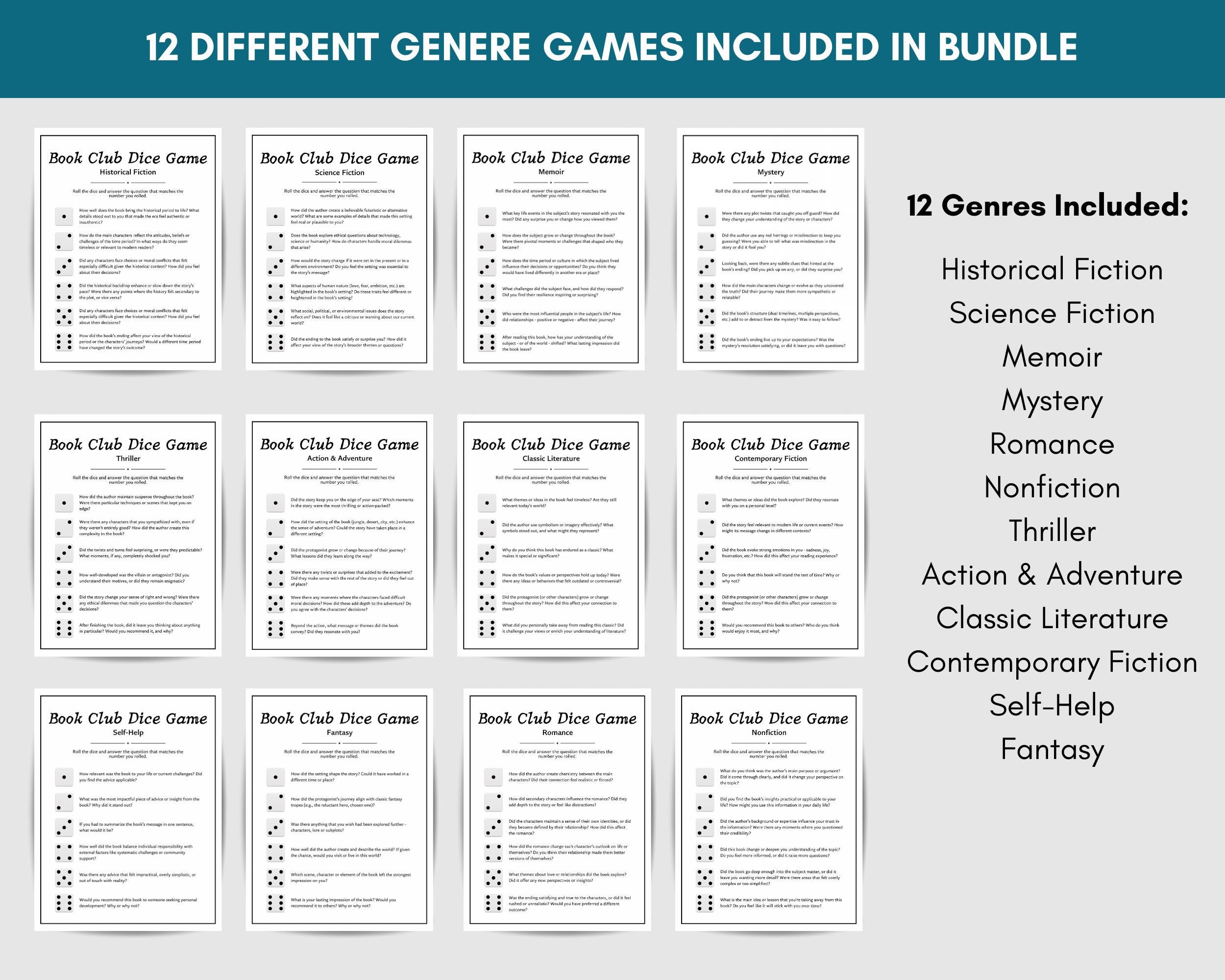 Book Club Dice Game Bundle, Printable Book Club Activity, Book Club ...