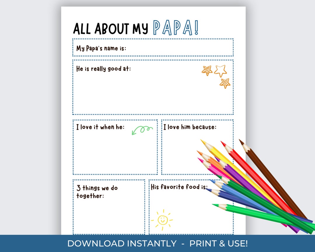 All About My Papa Questionnaire Coloring Sheet, Printable Papa Gift ...