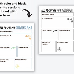 All About My Grandpa Coloring Sheet, Printable Grandpa Gift, Father's ...