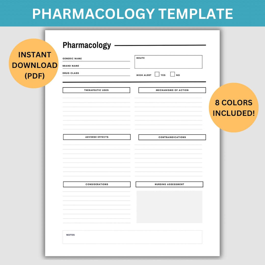 Pharmacology Study Template Printable, Pharmacology Notes for Nursing ...