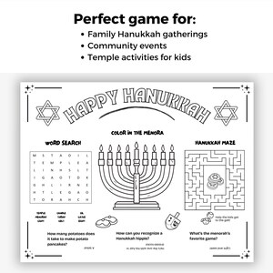 Hanukkah Activity Sheet: Kids Coloring Page, Maze, Word Search ...