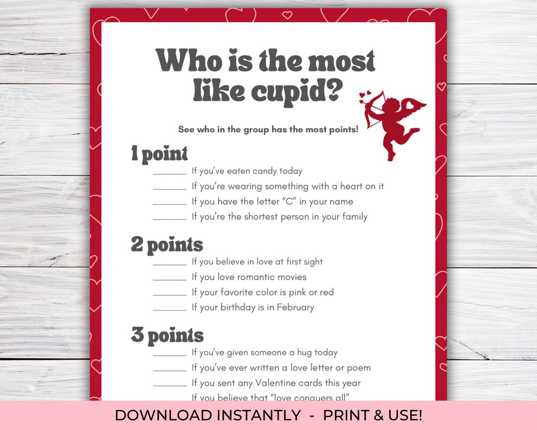 Who is Most Like Cupid Game for Teens and Adults, Valentines Day ...