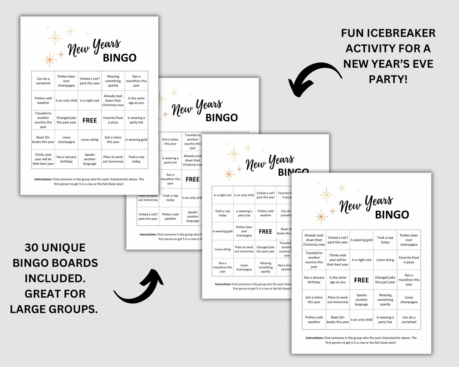 New Years Eve Mix and Mingle Bingo Printable, Holiday Icebreaker Bingo ...