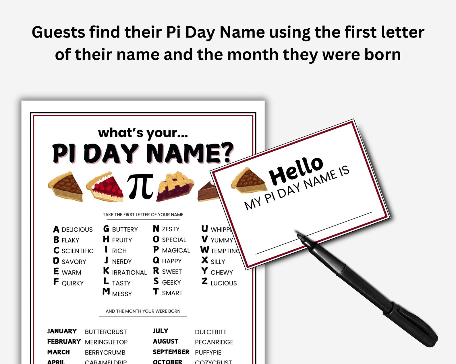 What's Your Pi Day Name Game, Pie Party Name Tags, Pi Day Activity for Kids and Adults, Fun ...