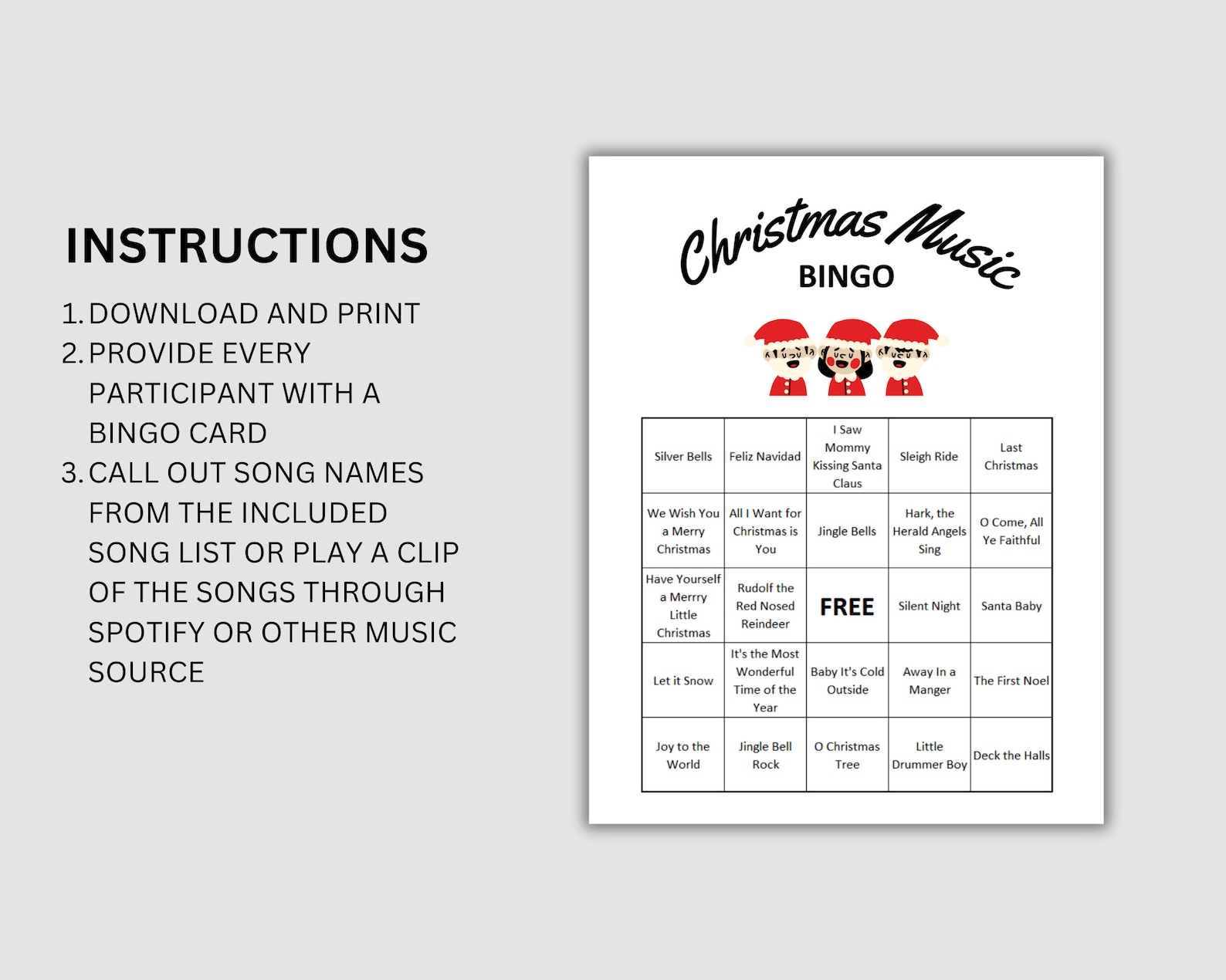 Christmas Music Bingo Printable, Work Holiday Bingo, Christmas Song ...