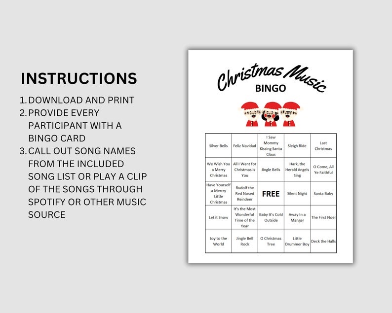 Christmas Music Bingo Printable, Work Holiday Bingo, Christmas Song ...